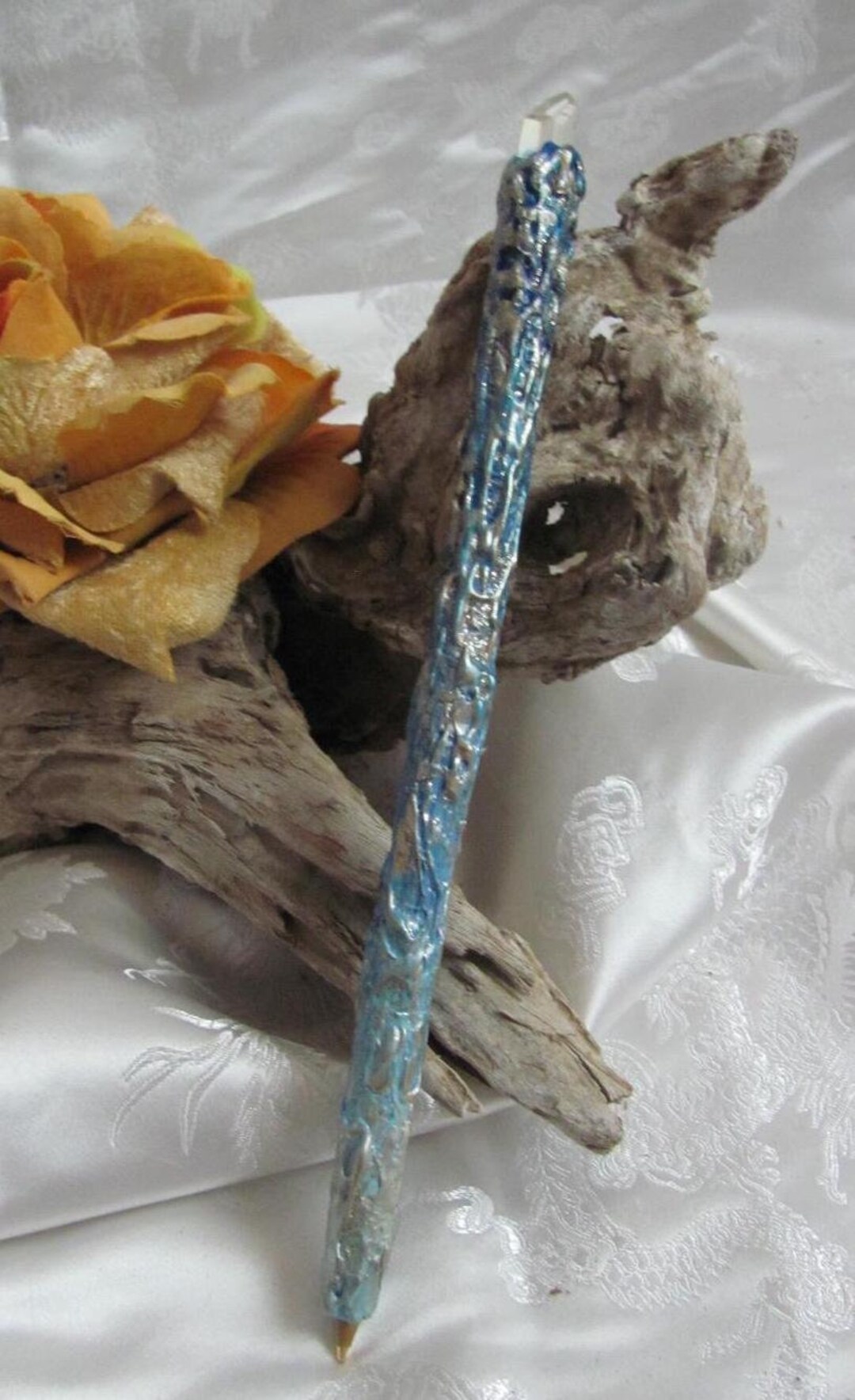 Magic Wand Writing Pen 9" Inch 24cm // Blue Silver Handmade Crystal ...