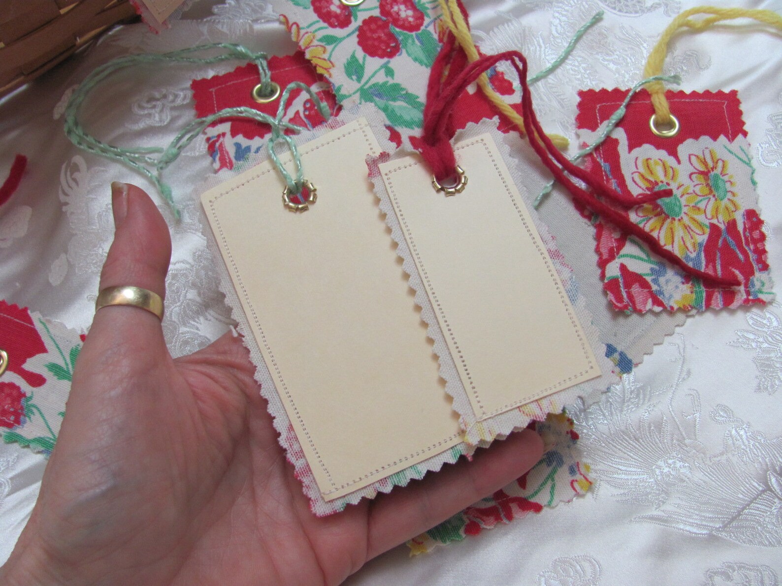 6 Beautiful Colorful Fabric Gift Hang Tags // Handmade Original Vintage ...