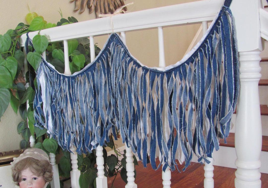 Beautiful Denim and Linen Fringe Banner Garland Bunting // Hand Torn ...