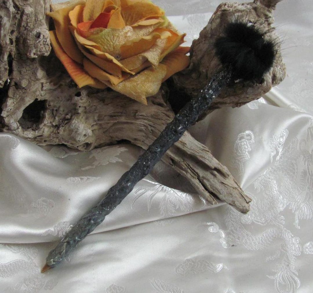 Magic Wand Writing Pen 10" Inch 26cm // Gray Black Handmade Mink Fur ...