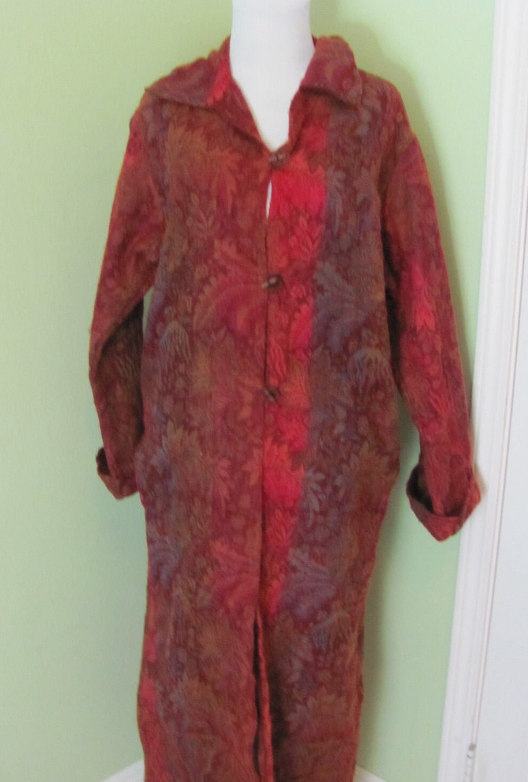 Beautiful Felt Wool Burgundy Red Extra Long Jacket Blazer Ladies Women ...