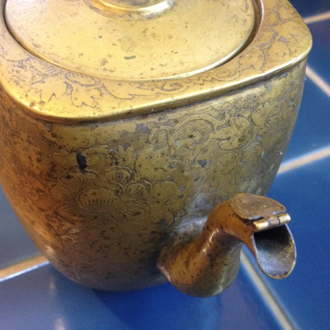 Vintage Brass Teapot Lid Hinged Spout Etched Floral Design | Etsy