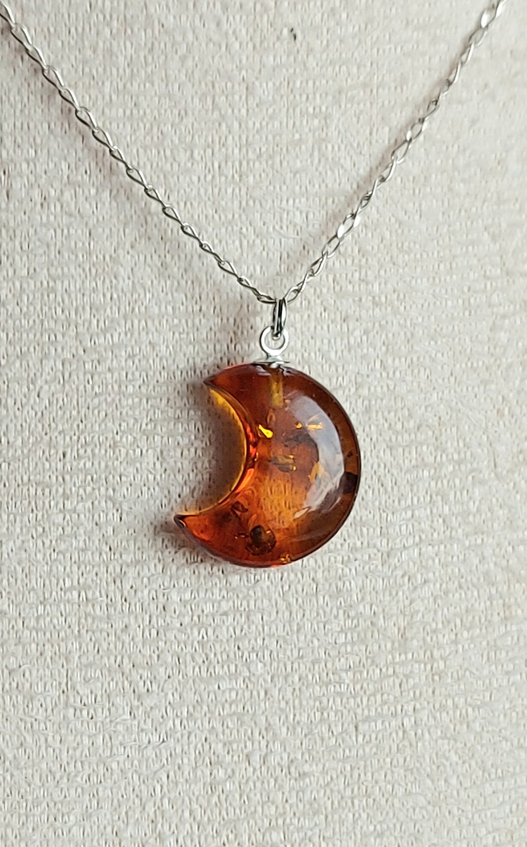 Cognac Baltic Amber Crescent Moon Pendant With Sterling Silver 18 ...