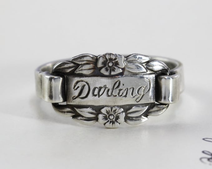 Sterling Signet Ring, Vintage Style Silver Engraved Darling Friendship ...