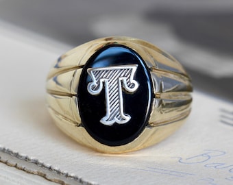 Letter Signet Ring Vintage Onyx - Etsy