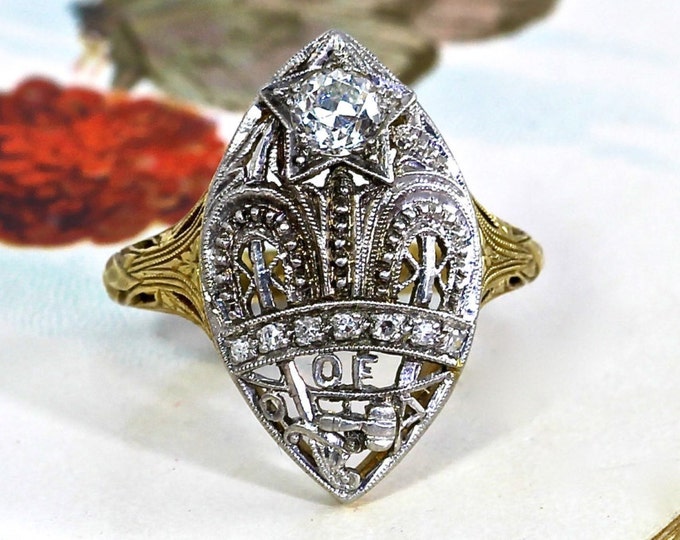 Vintage Order of Amaranth Ring, 18k Yellow Gold and Platinum Filigree ...
