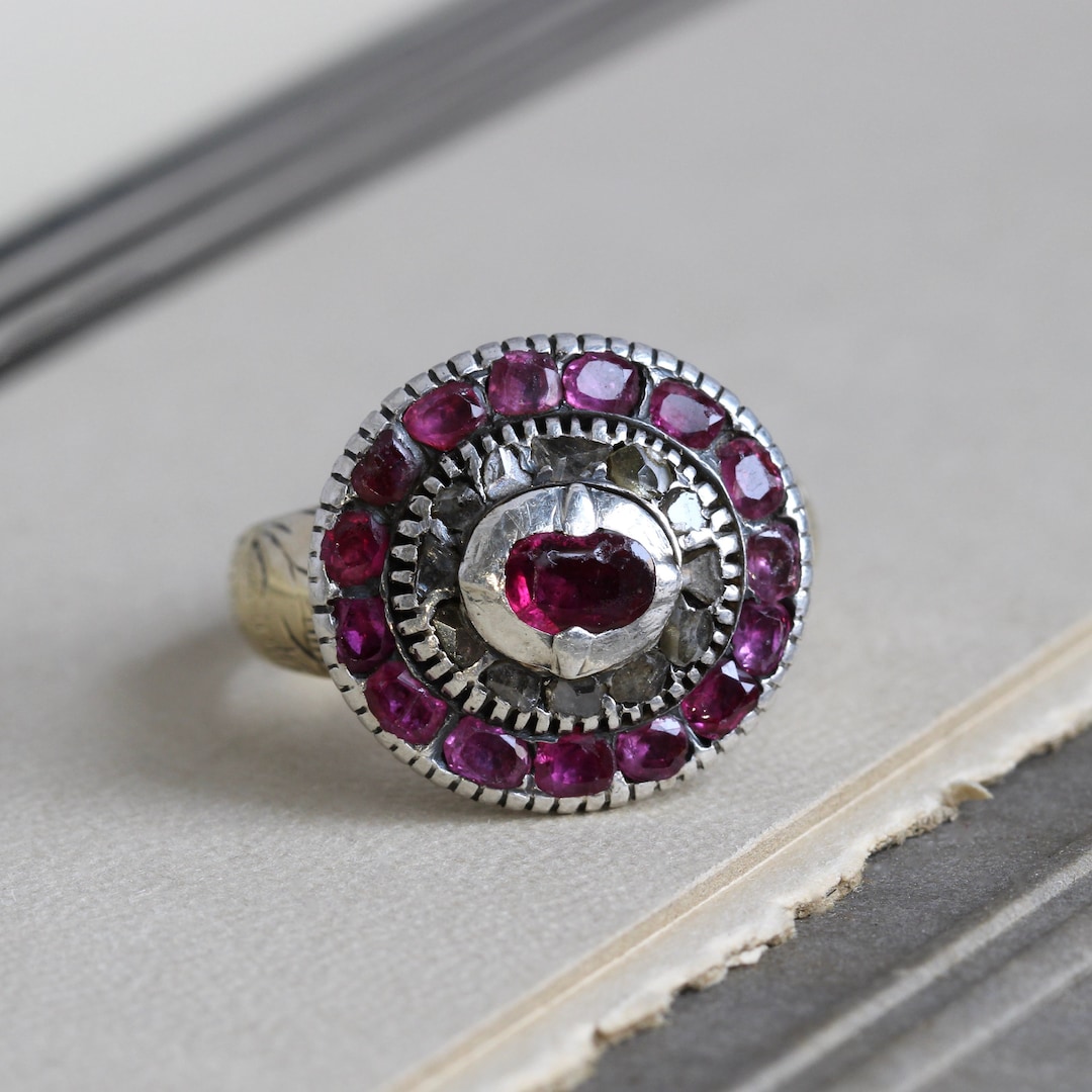 Georgian Ruby & Rose Cut Diamond Ring, Antique Circa 1720 - Etsy
