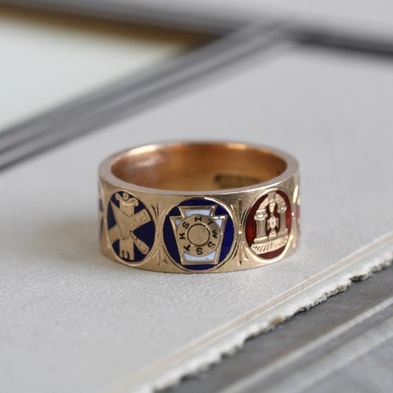 Antique 14k Enameled Masonic Symbol Ring with Skull &… - Gem
