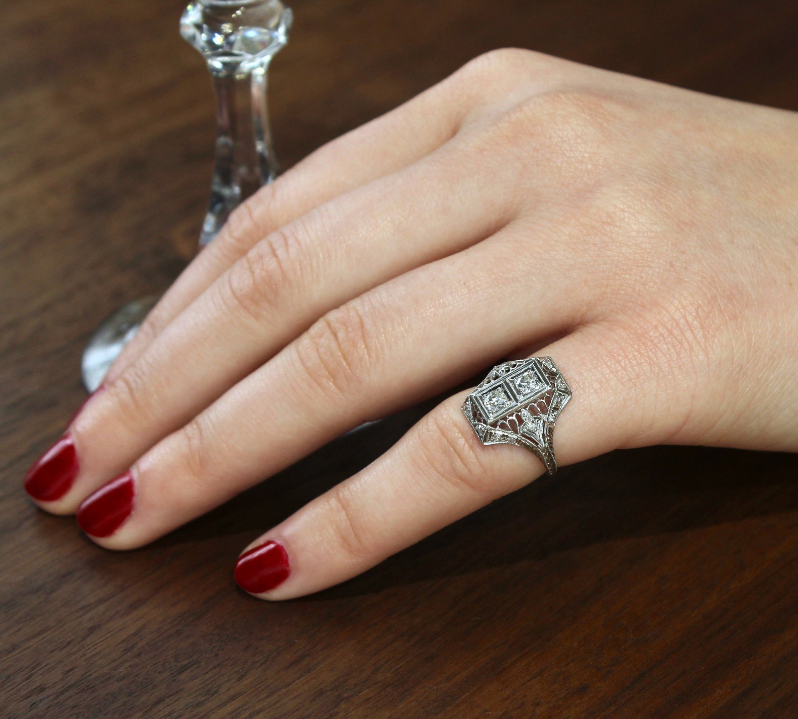 Antique Diamond Platinum Filigree Ring Early Art Deco Old | Etsy