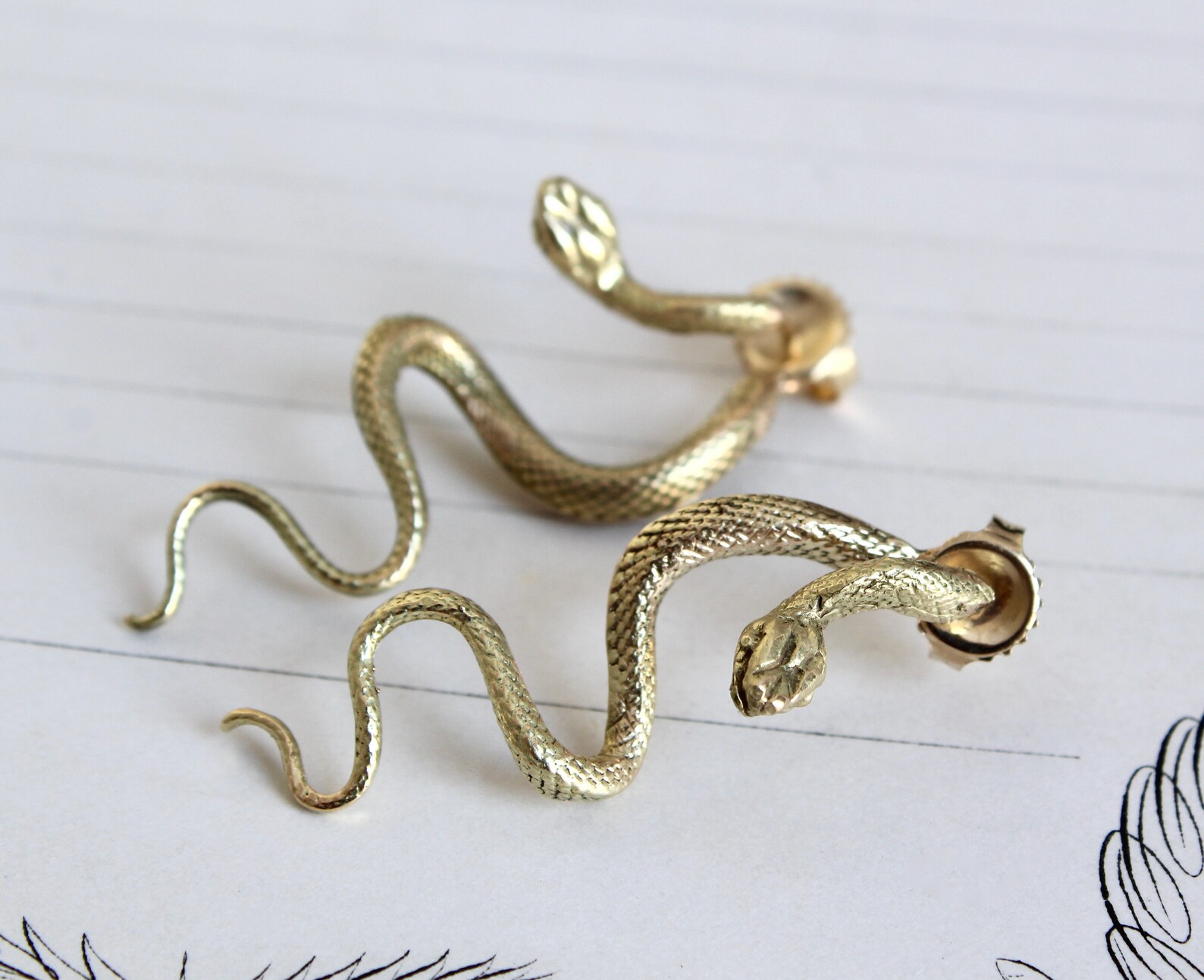 Handmade 14k Gold Snake Statement Earrings - Etsy