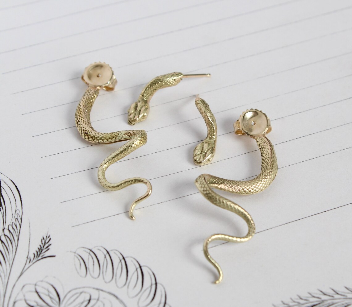 Handmade 14k Gold Snake Statement Earrings - Etsy