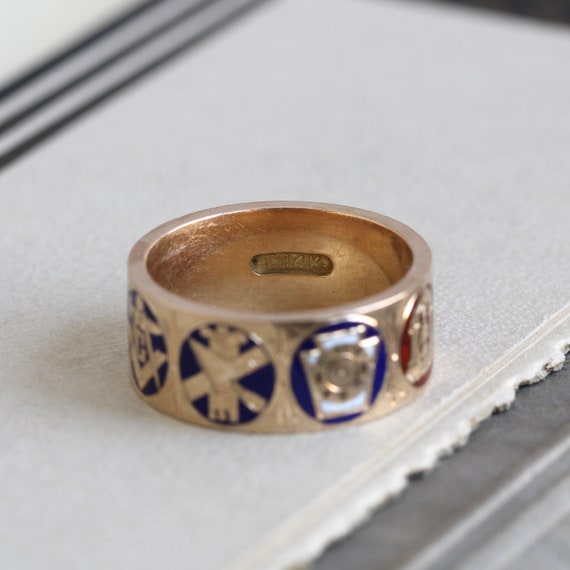 Antique 14k Enameled Masonic Symbol Ring with Skull &… - Gem