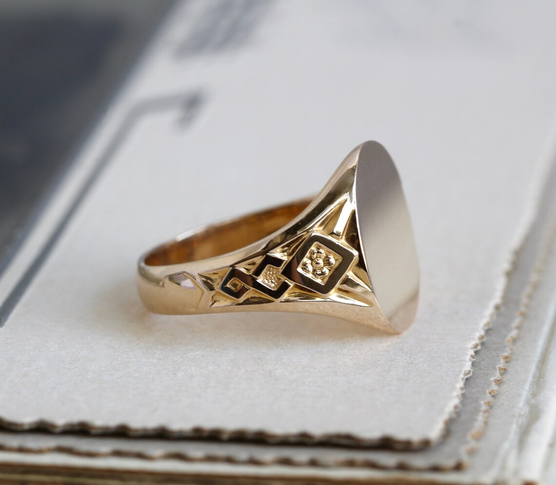 Vintage 14k Gold Signet Ring Blank Mid Century Engravable - Etsy