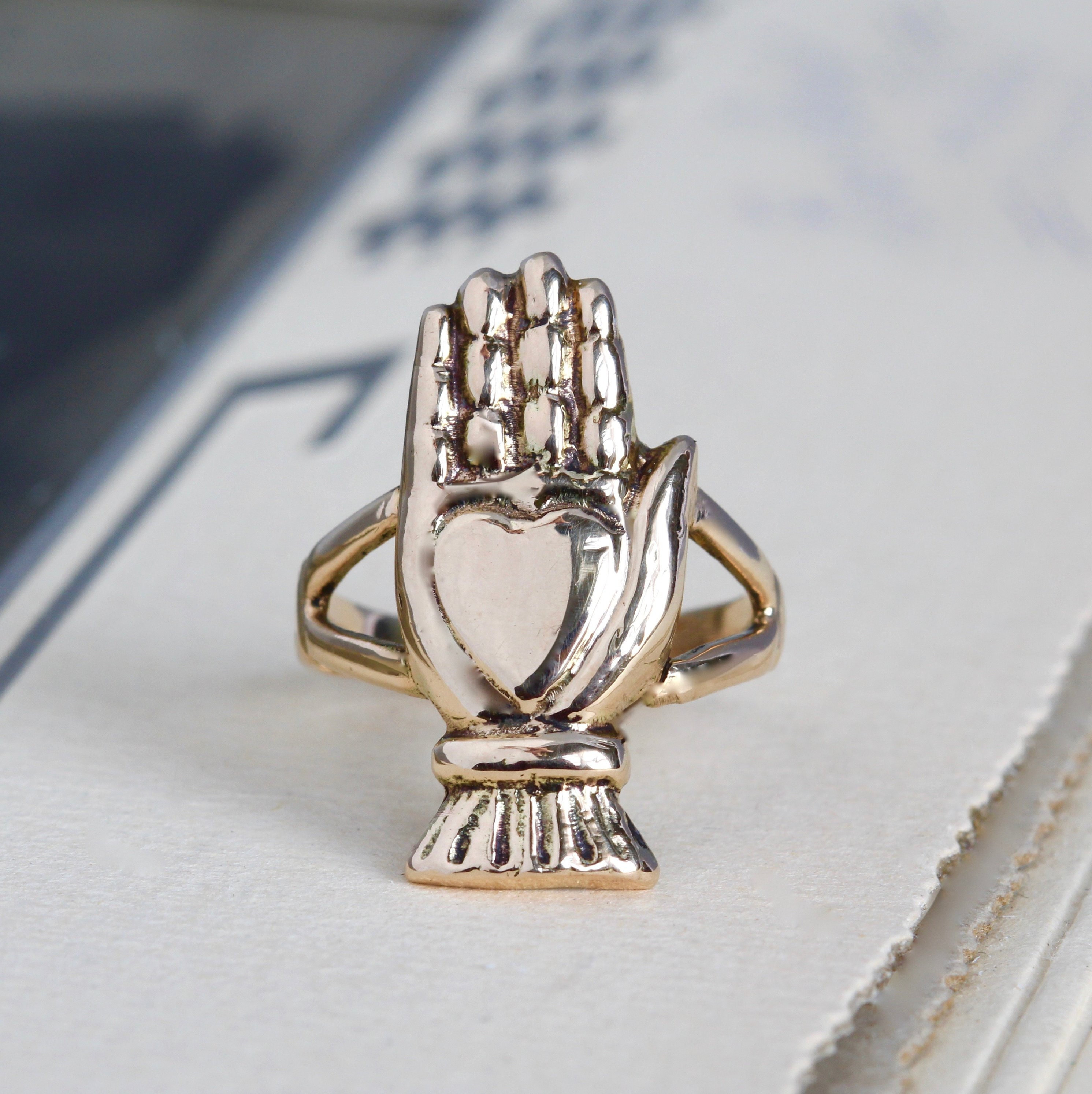 Gold Heart in Hand Ring 10k Antique Style Friendship - Etsy Polska