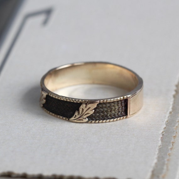 Antique Victorian 14k Hairwork Mourning Ring Gothic Jewelry Etsy