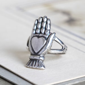 Sterling Heart in Hand Ring, Antique Style Statement - Etsy