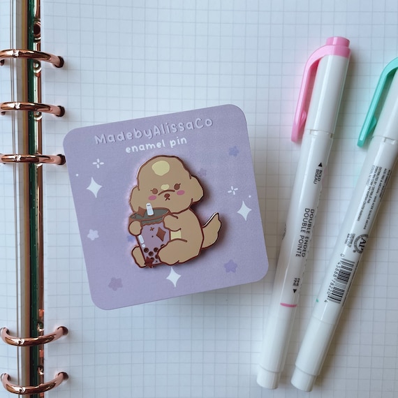 Doggy Boba Pin Tucker Pin Cute Dog Enamel Pin Boba Enamel | Etsy
