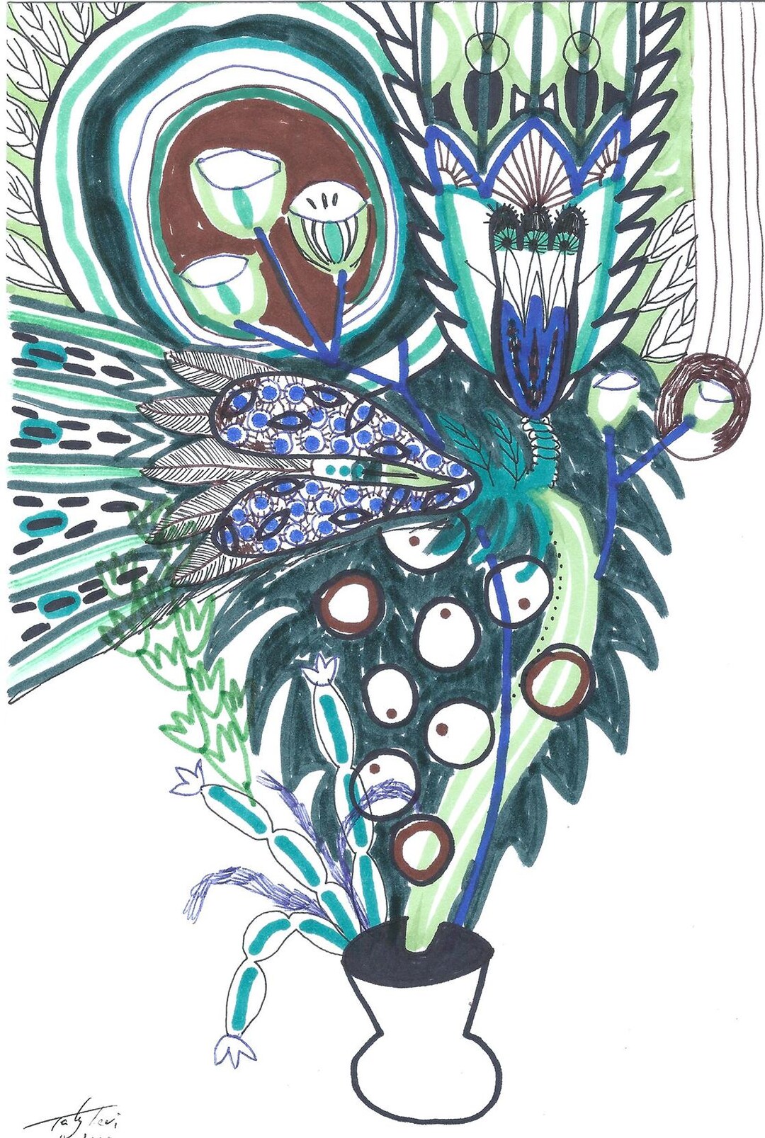 Rare Drawing - Original Abstract Botanical Art - Hand-drawn Nature ...