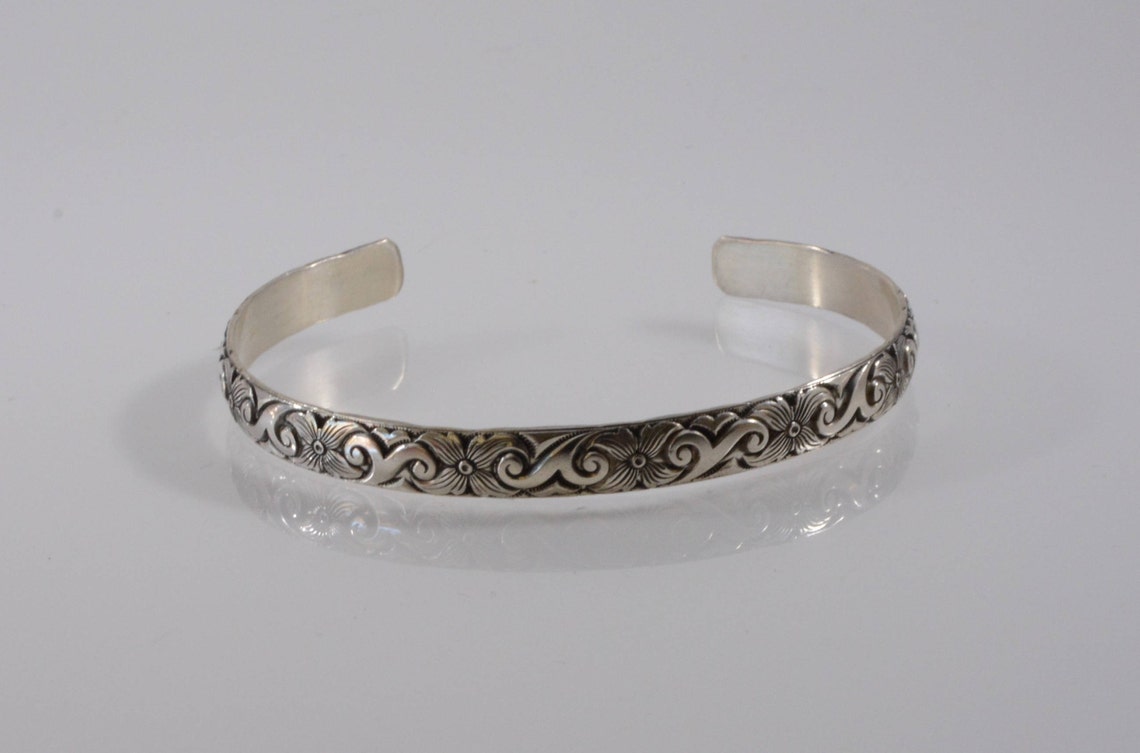 Sterling Silver Bracelet - Swirls and Blooms Pattern - Etsy