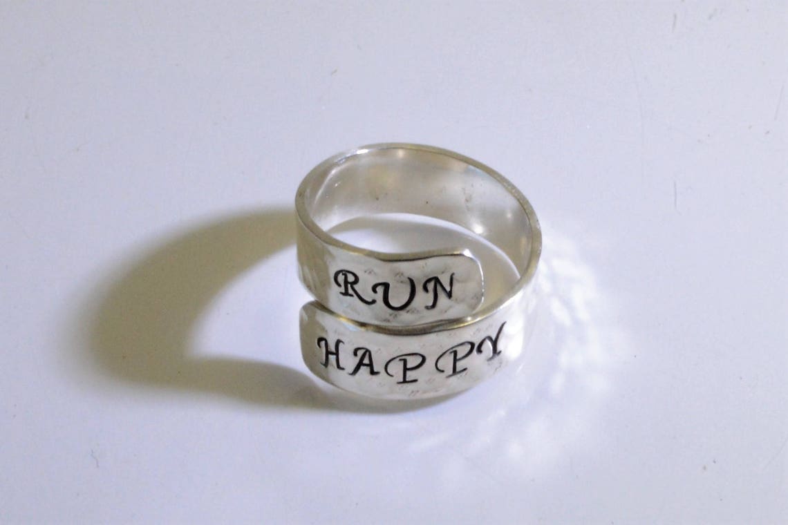 Run Happy Ring Hand Stamped - Etsy