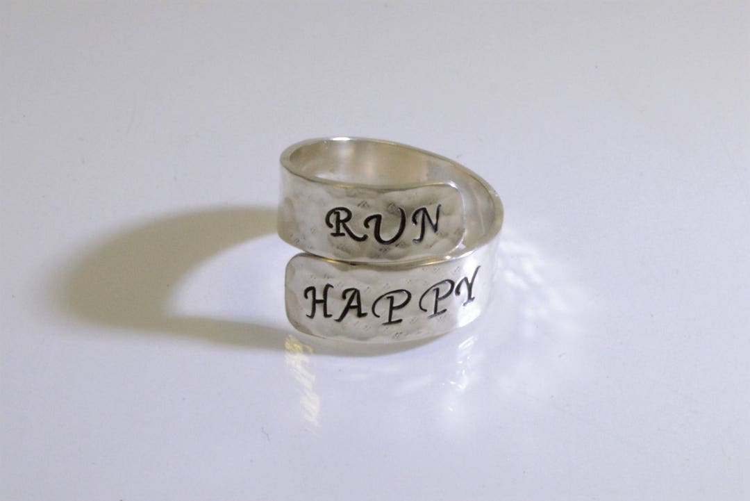 Run Happy Ring -- Hand Stamped - Etsy