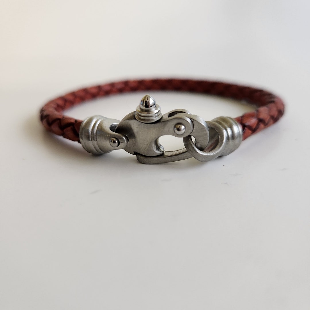 Brown Braided Leather Bracelet With Stainless Steel Mariners Clasp - Etsy
