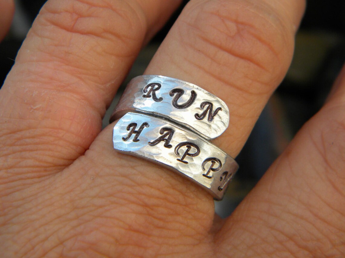 Run Happy Ring Hand Stamped - Etsy