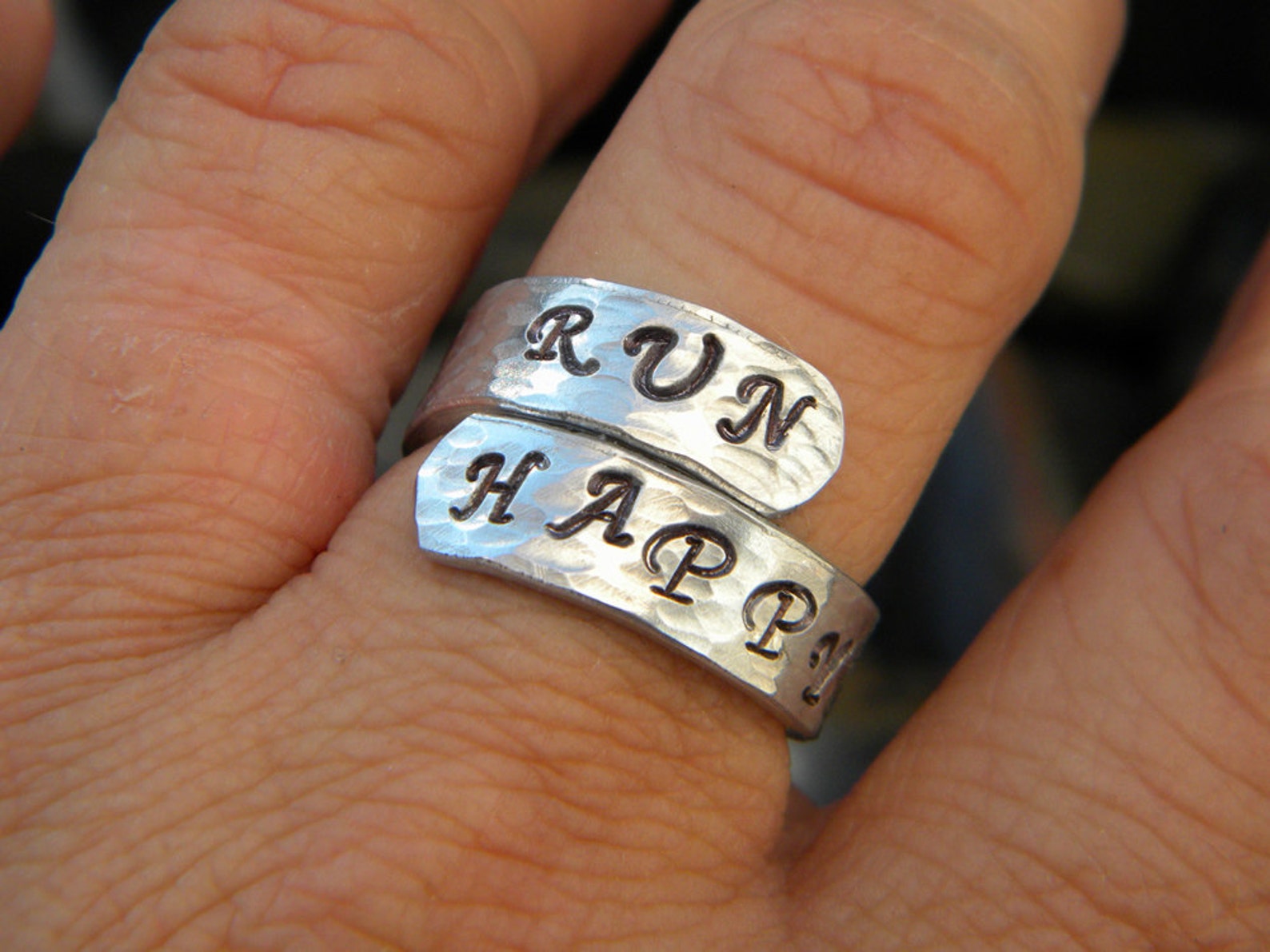 Run Happy Ring Hand Stamped - Etsy