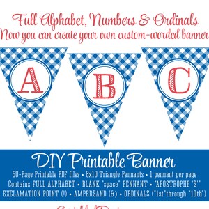 Printable DIY Custom Pennant Banner Red Checkered Gingham Plaid 4th of ...