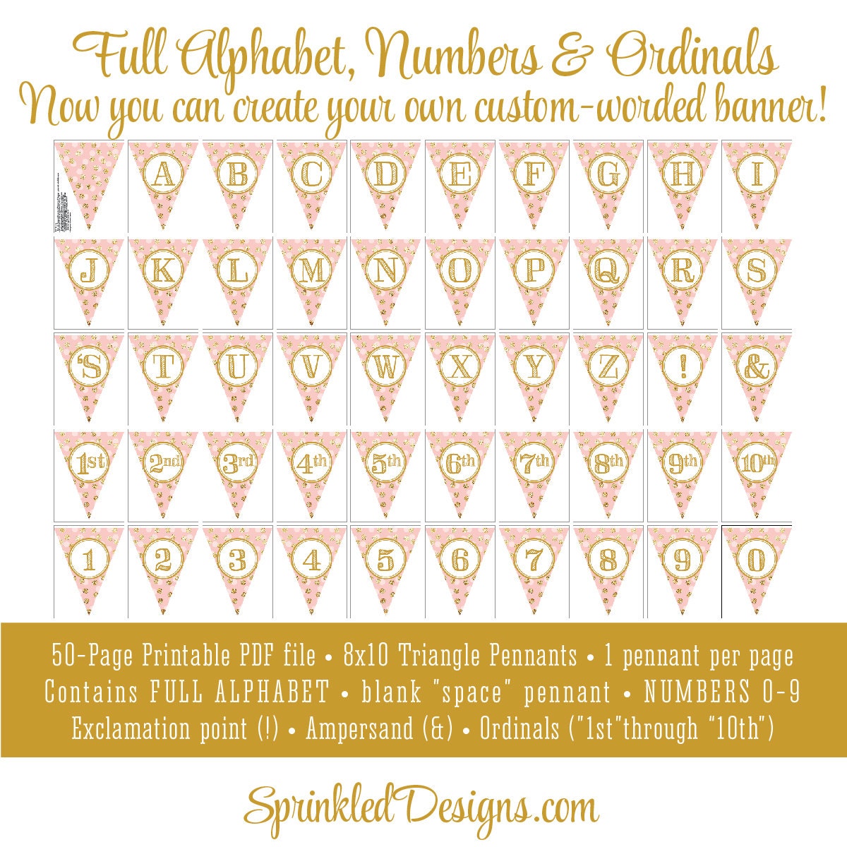 Blush Pink Gold Glitter Printable FULL ALPHABET Banner - Etsy