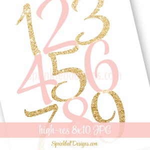 Nursery Decor Pink & Gold Numbers, Printable 8x10 Sign, Baby Girl ...