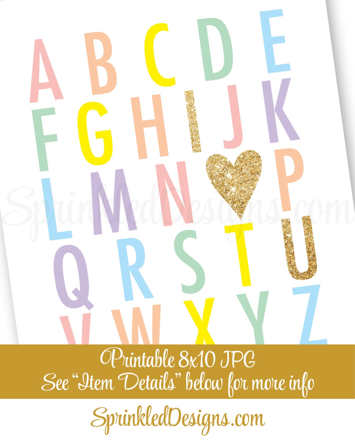 Nursery Alphabet Printable Sign ABC I Love You Gold Glitter | Etsy