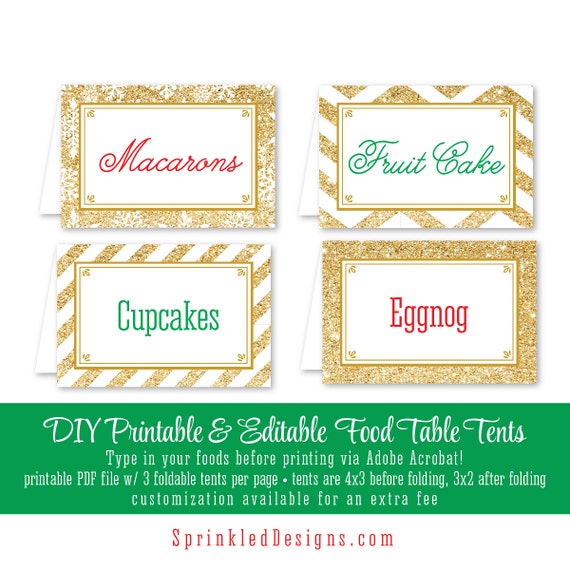 Printable Party Food Tents Folding Editable Text Buffet Place Cards ...
