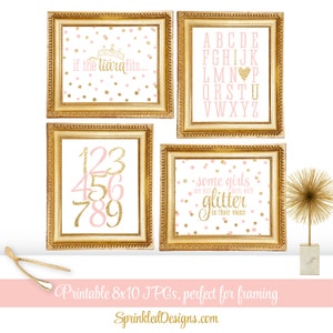 Nursery Decor Pink & Gold Numbers, Printable 8x10 Sign, Baby Girl ...