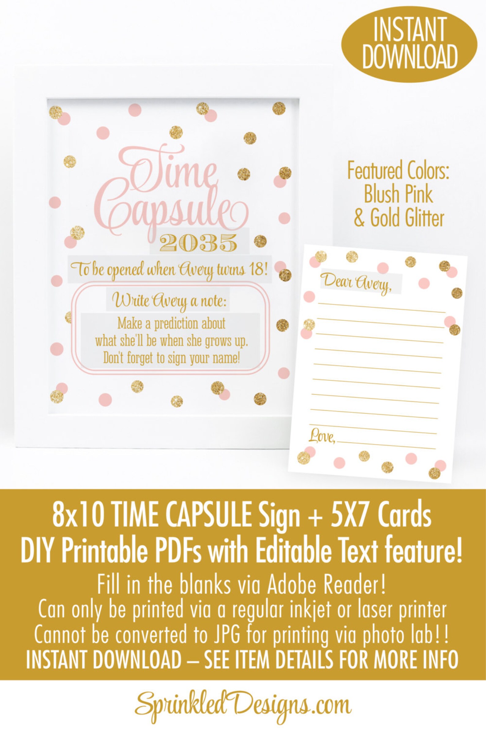 Time Capsule Sign & Cards Blush Pink Gold Glitter First - Etsy