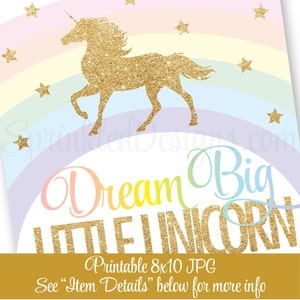 Dream Big Little Unicorn Sign, Printable Unicorn Nursery Decor Little ...