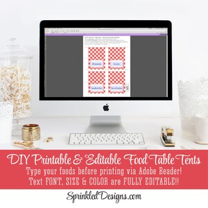 Red Checked Gingham Printable Party Food Tents Folding Editable Buffet ...
