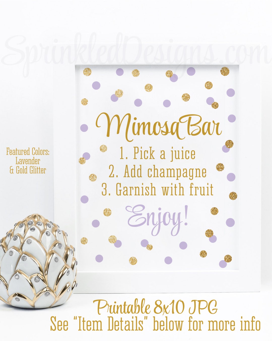 Mimosa Bar Party Sign Lavender Gold Glitter Baby or Bridal - Etsy