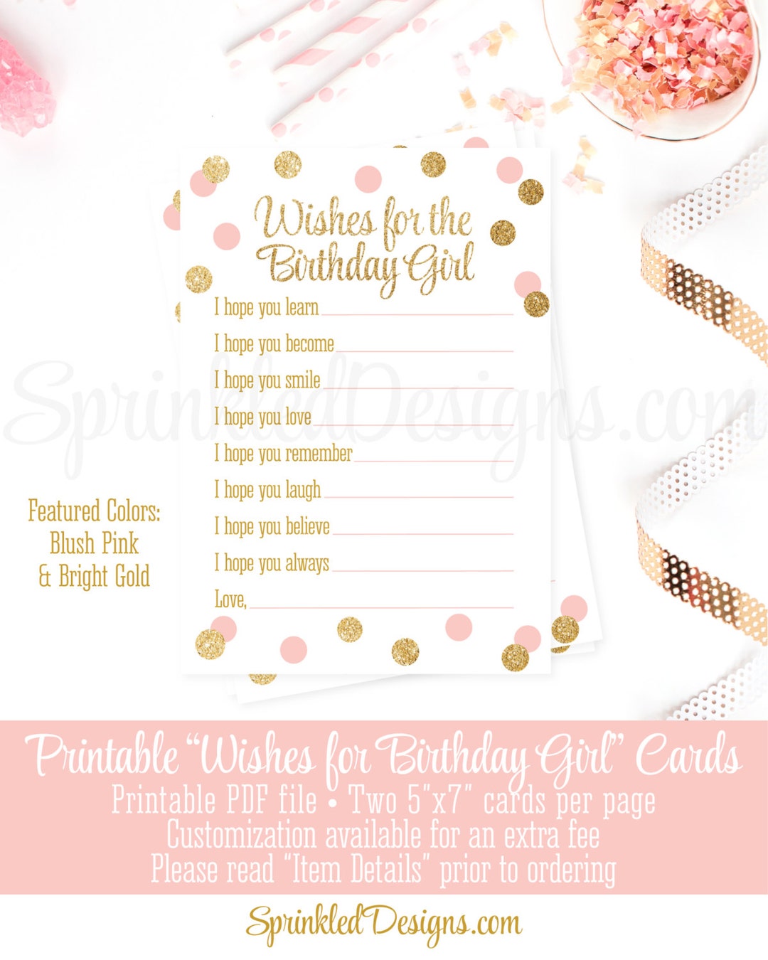 Birthday Wishes for Birthday Girl Blush Pink Gold Glitter - Etsy