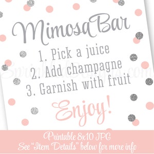 Mimosa Bar Party Sign Blush Pink Gray Silver Glitter Baby or Bridal ...