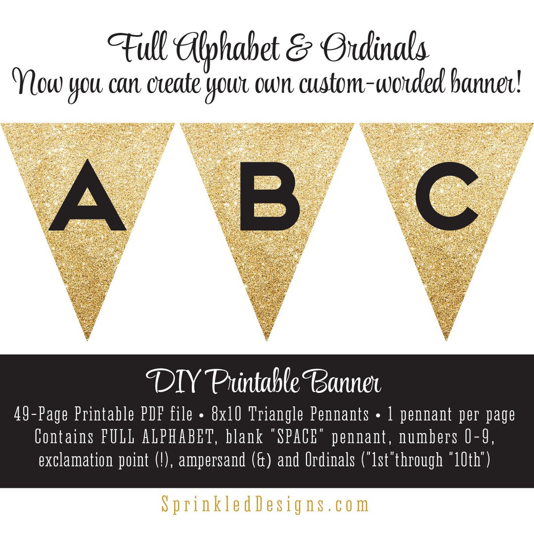 Black Gold Glitter Banner FULL ALPHABET Printable Banner - Etsy