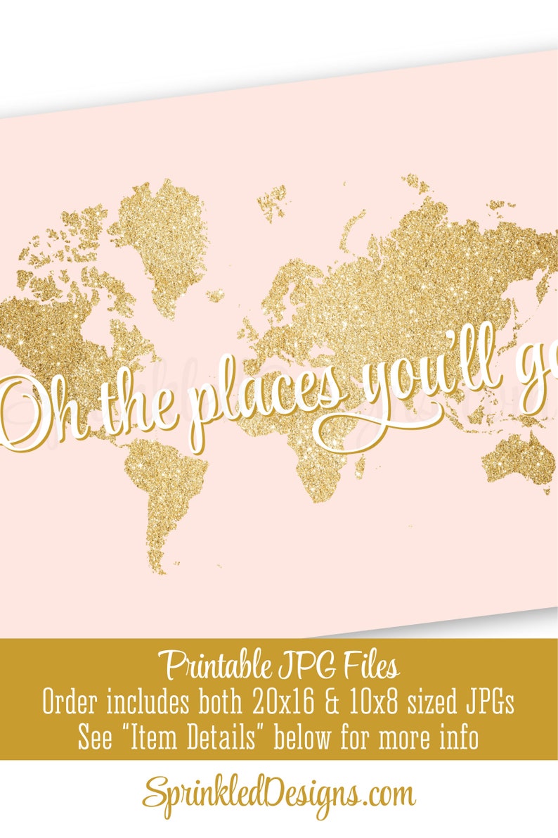 Oh The Places You'll Go Map Sign Bubbly Pink Gold | Etsy