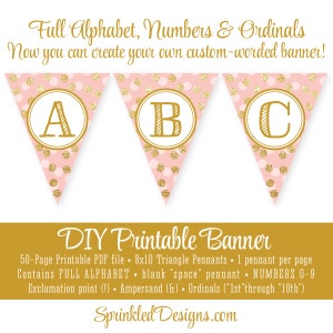 Blush Pink Gold Glitter Printable FULL ALPHABET Banner - Pennant ...