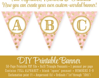 Printable DIY Gold Glitter FULL ALPHABET Pennant Banner | Etsy