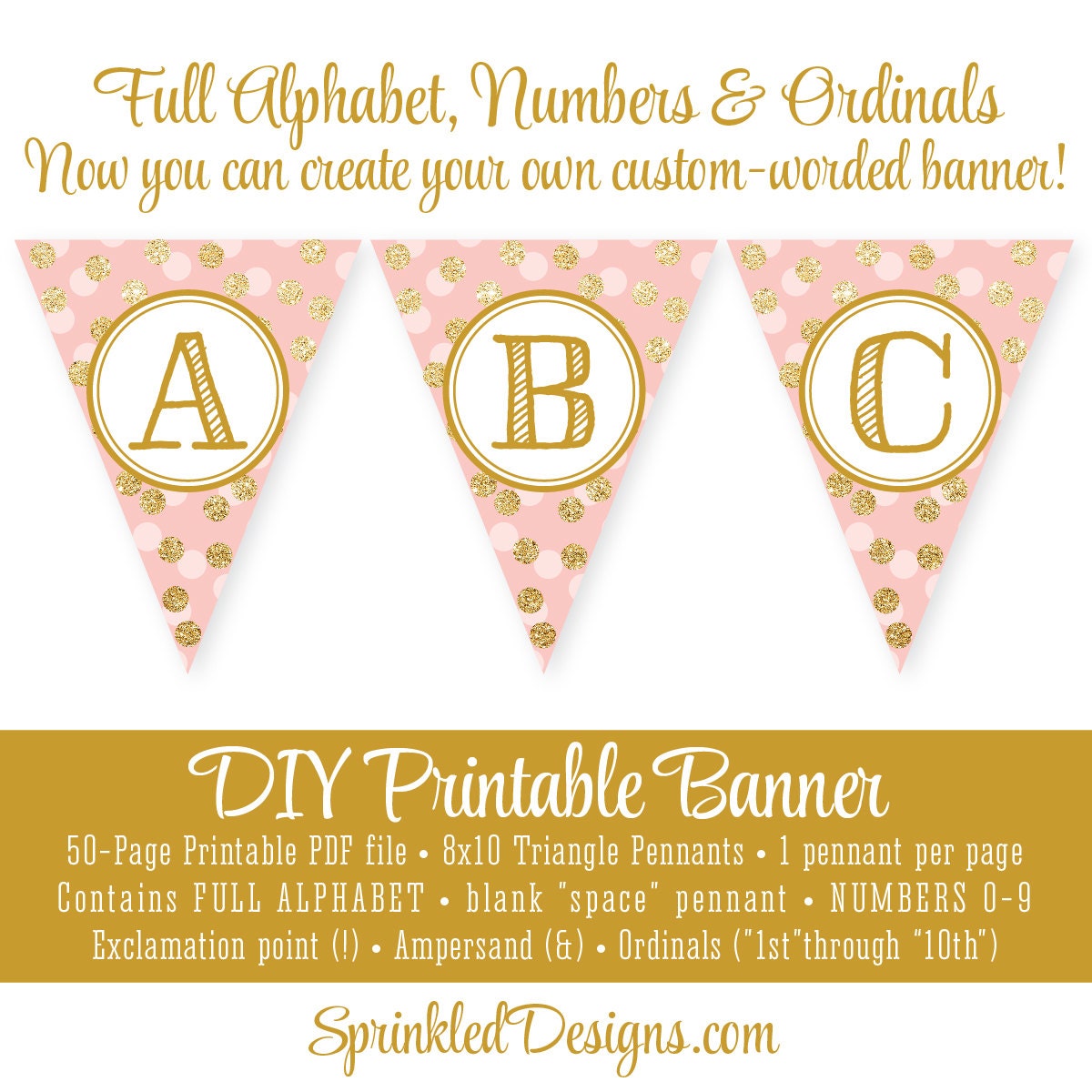 Blush Pink Gold Glitter Printable FULL ALPHABET Banner | Etsy