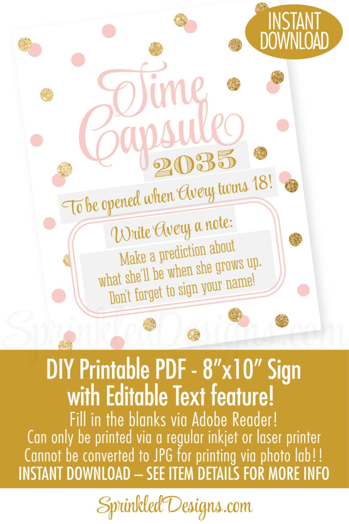 Time Capsule Sign & Cards Blush Pink Gold Glitter First - Etsy