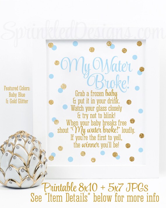 My Water Broke Baby Shower Ice Cube Game Baby Blue Gold | Etsy