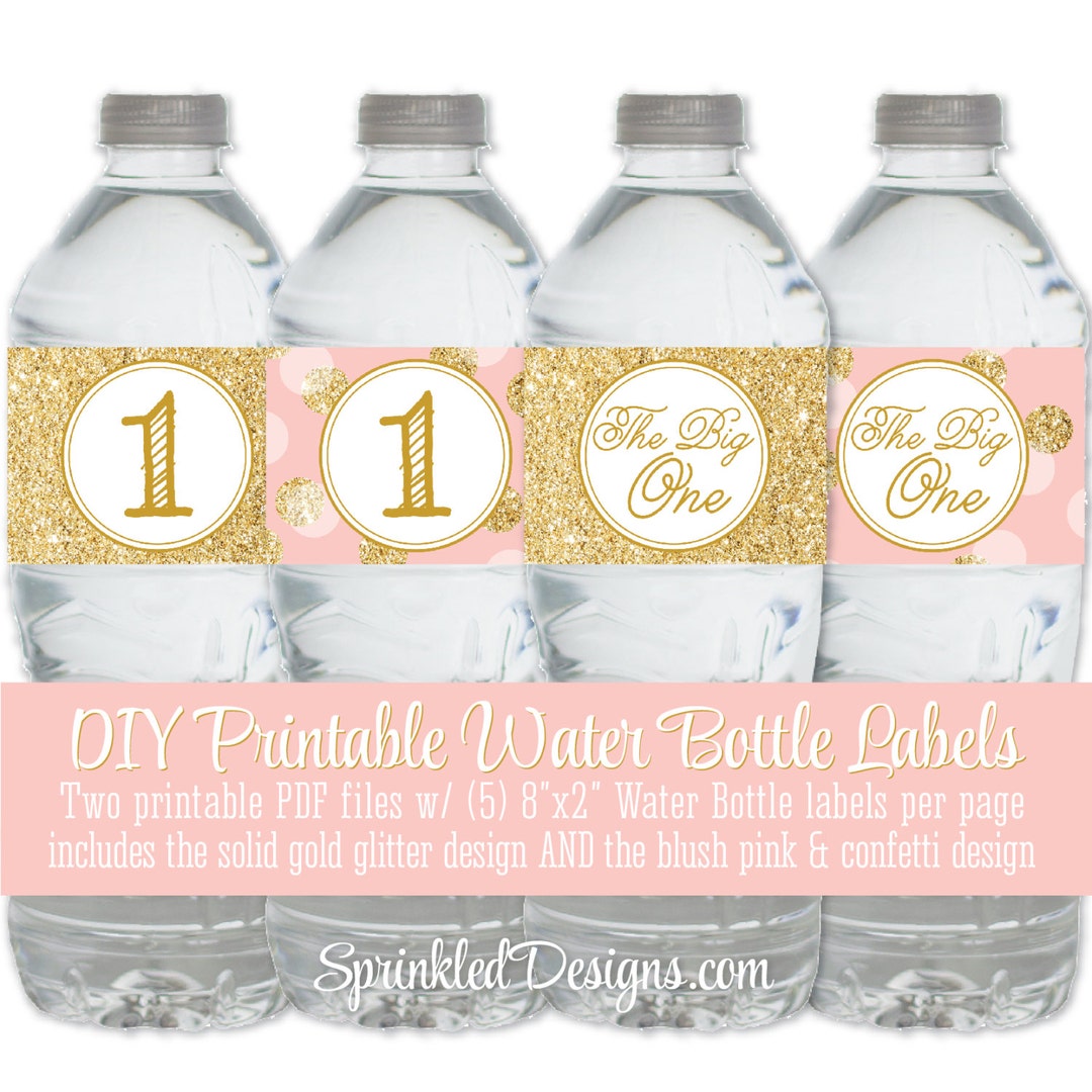 Printable Water Bottle Labels Drink Wraps Wrappers Blush Pink Gold ...