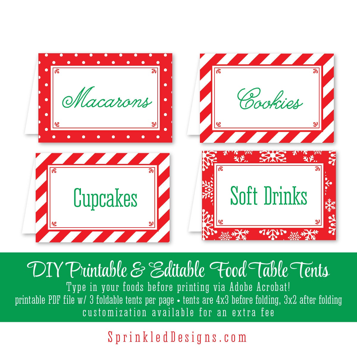 Printable Party Food Tents Folding Editable Text Buffet Place | Etsy