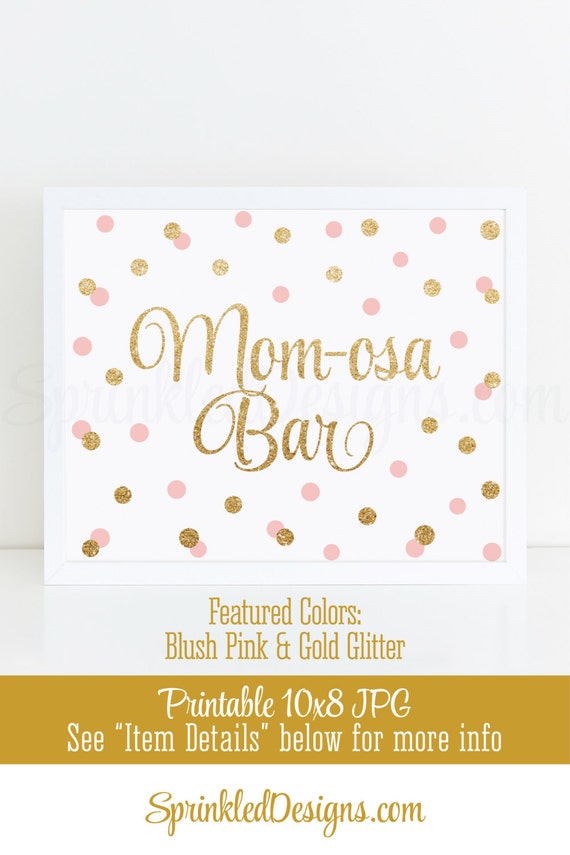 Momosa Bar Sign - Blush Pink Gold Glitter Mom-osa Mimosa Bar Baby ...